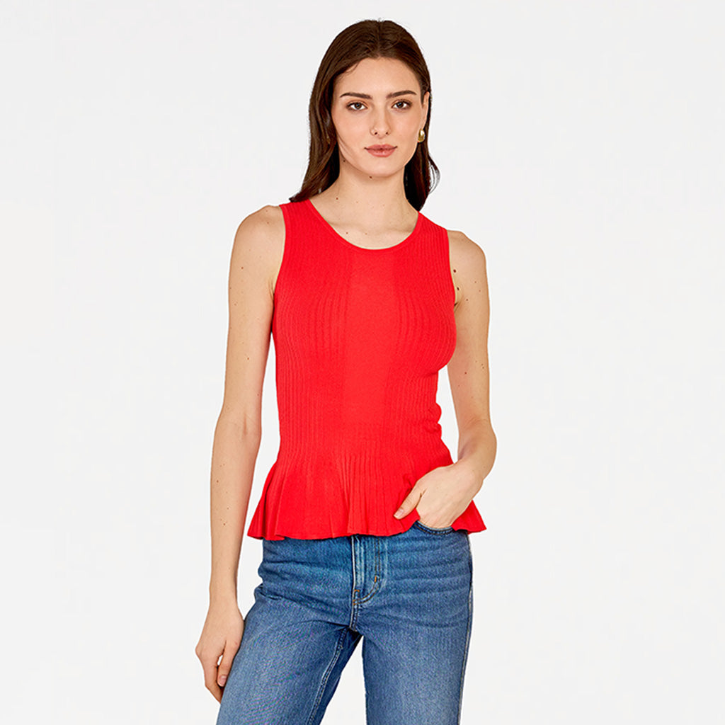 Rib Sleeveless Peplum in Red – Autumn Cashmere Outlet