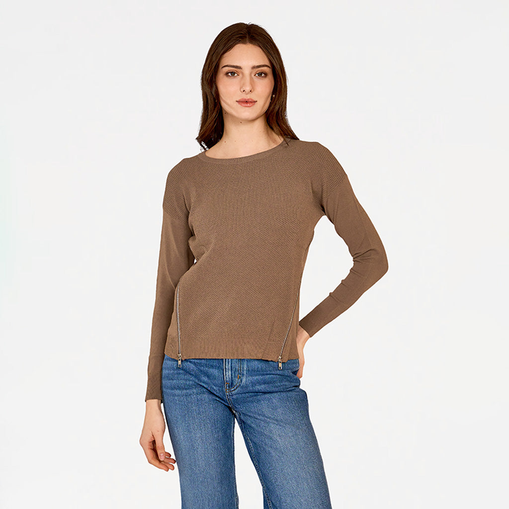 Textured Crew W/ Side Zippers in Brown – Autumn Cashmere Outlet